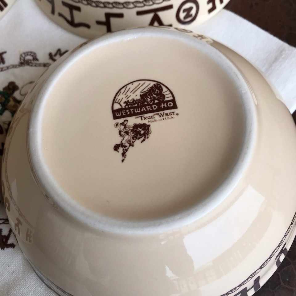 4 True West Westward Ho Rodeo Pattern Western Soup Bowls | eBay