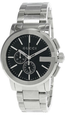 Gucci G 44mm Chrono Stainless Steel Black Dial Men's Watch YA101204 | eBay