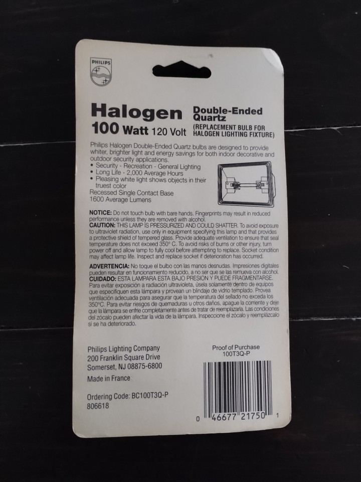 Philips Double Ended Quartz Light Bulb 100W T3 BC100T3Q/CL Long Life T3 ...