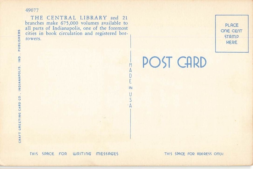 Postcard Public Library Indianapolis Indiana | eBay