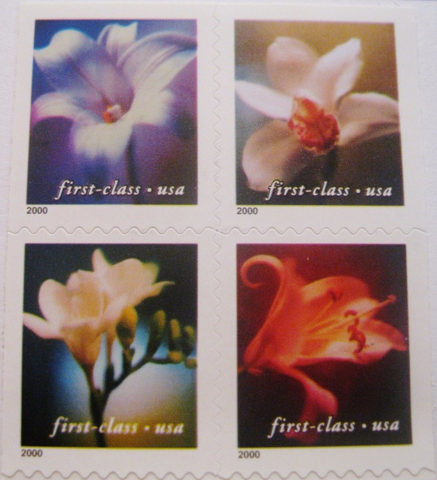 4 Flowers First-Class Block 4 REMOUNTED Stamps Scott's 3454 to 3457 Die ...