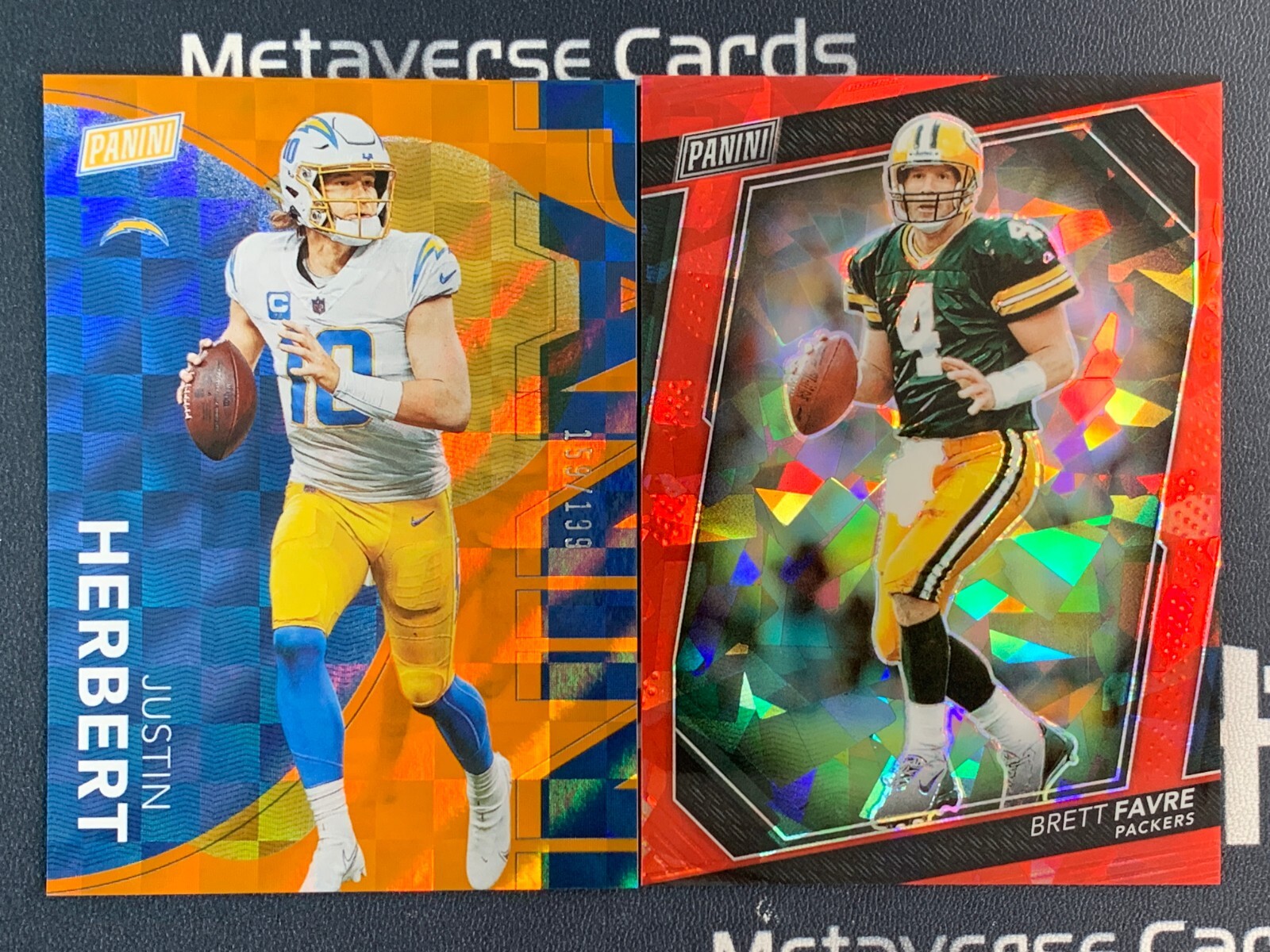 Lot 2 2023 Panini The National Justin Herbert /139 Brett Favre Red ICE ...