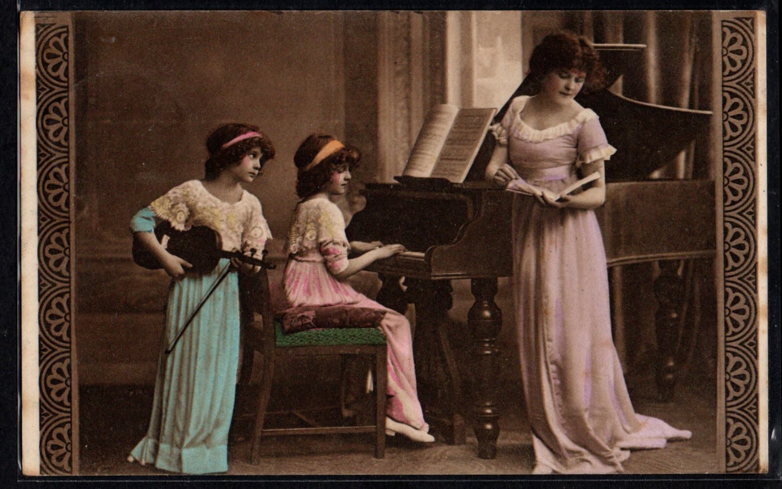 BZ076 GRETE & HANNI REINWALD PIANO LESSON BEAUTIFUL LADY & GIRLS Tinted ...