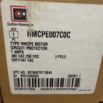 NEW, EATON CUTLER HAMMER HMCPE007C0C 7 AMP TYPE HMCPE MOTOR CIRCUIT | eBay