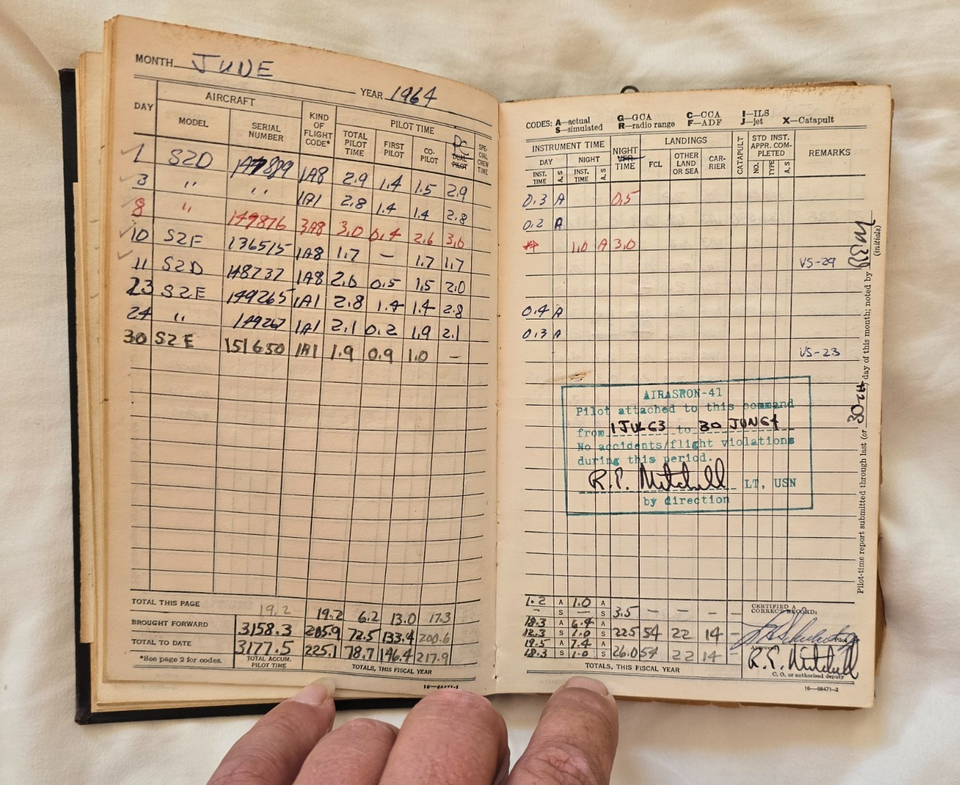 US Navy Pilot Aviators Flight Log Book Jul 1963- Sep 1969 S-2 Aircraft ...