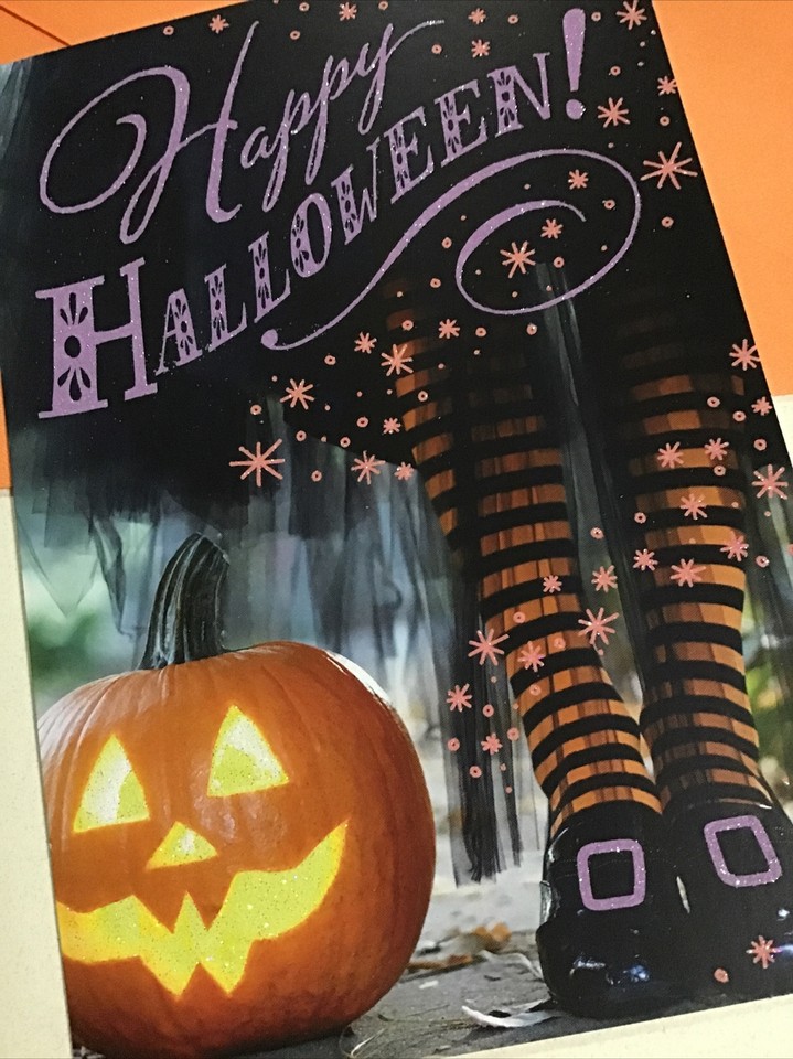 Happy Halloween Pumpkin Witch Legs Bewitching 5”x7” Hallmark Greeting ...