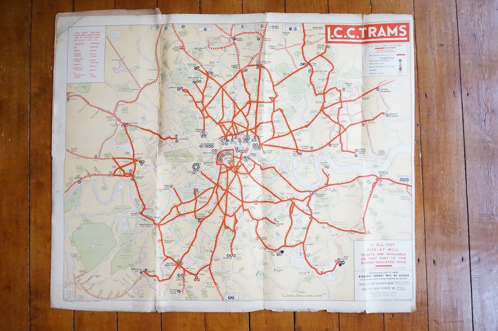 1929 Original LCC Trams Large Poster Map of | Grelly UK