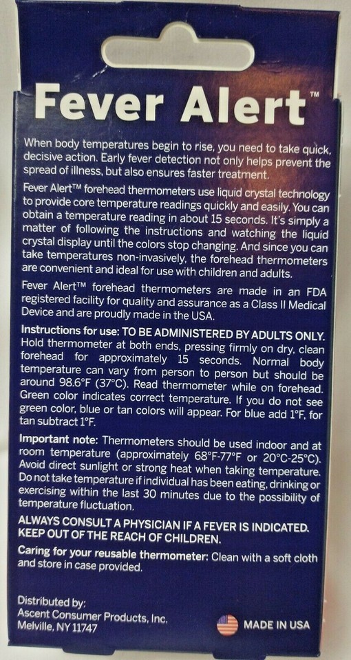 2 Fever Alert Reusable Forehead Thermometer Strips Made in USA | eBay