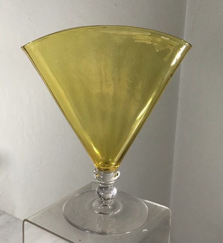 VINTAGE STEUBEN GLASS FAN VASE # 6287 BRISTOL YELLOW COLORLESS BASE ...