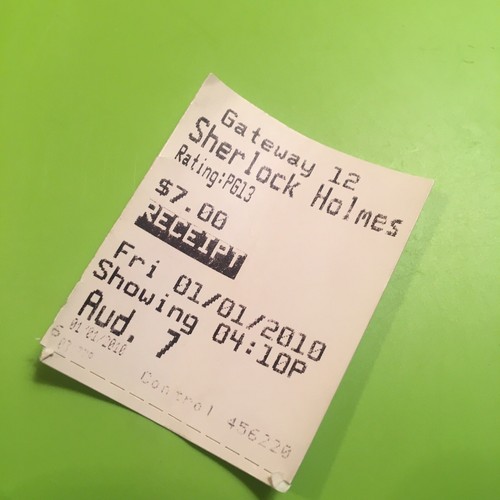 Movie Theater Ticket Stub/Receipt SHERLOCK HOLMES from 01/01/2010 ...