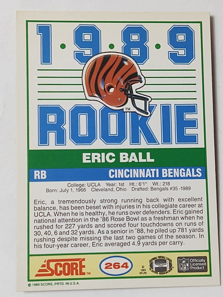 1989 SCORE ERIC BALL #264 RC ROOKIE CARD $0.99 VALUE BOX | eBay