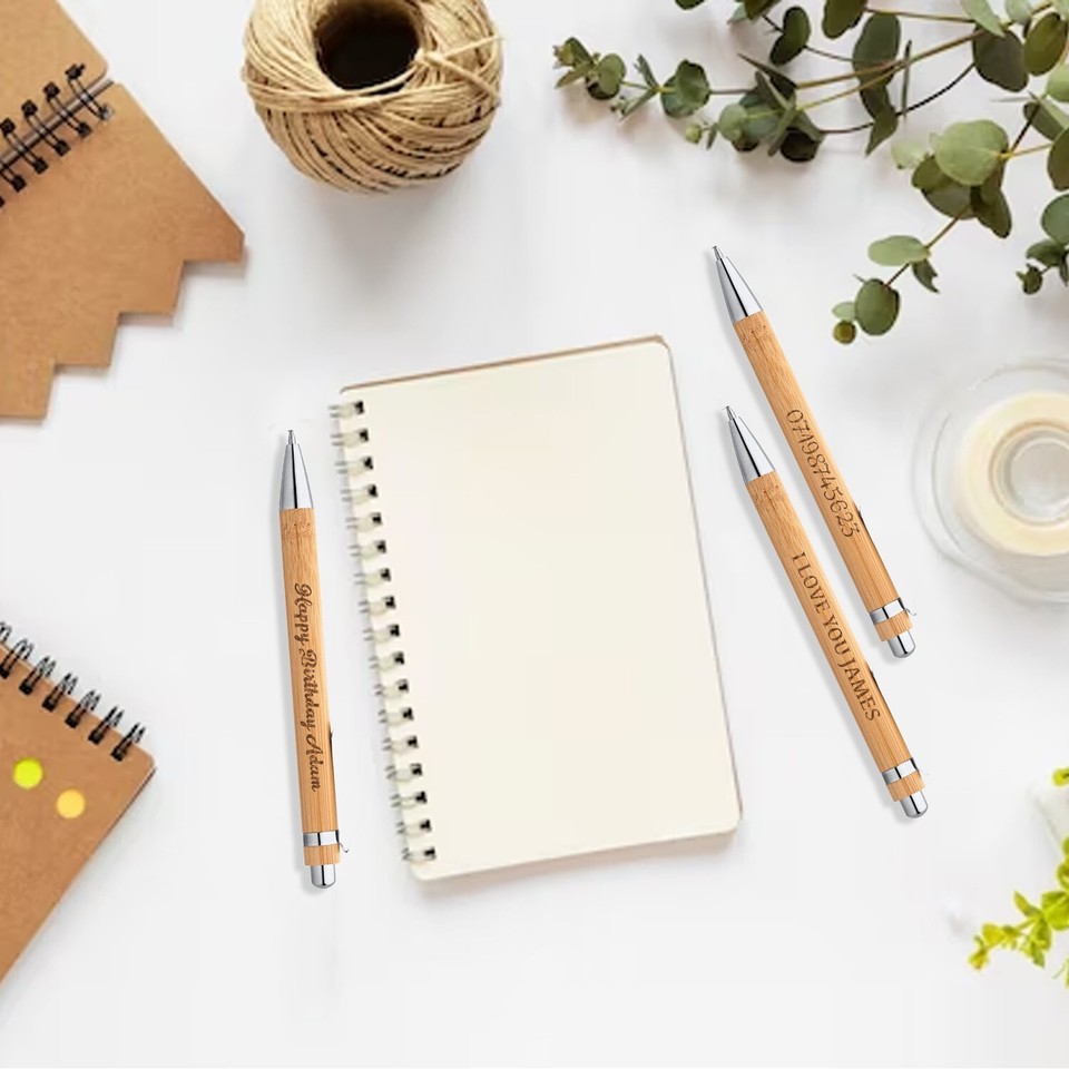 Personalised Engraved Bamboo Pen, Natural Wooden Handwriting Pen ...
