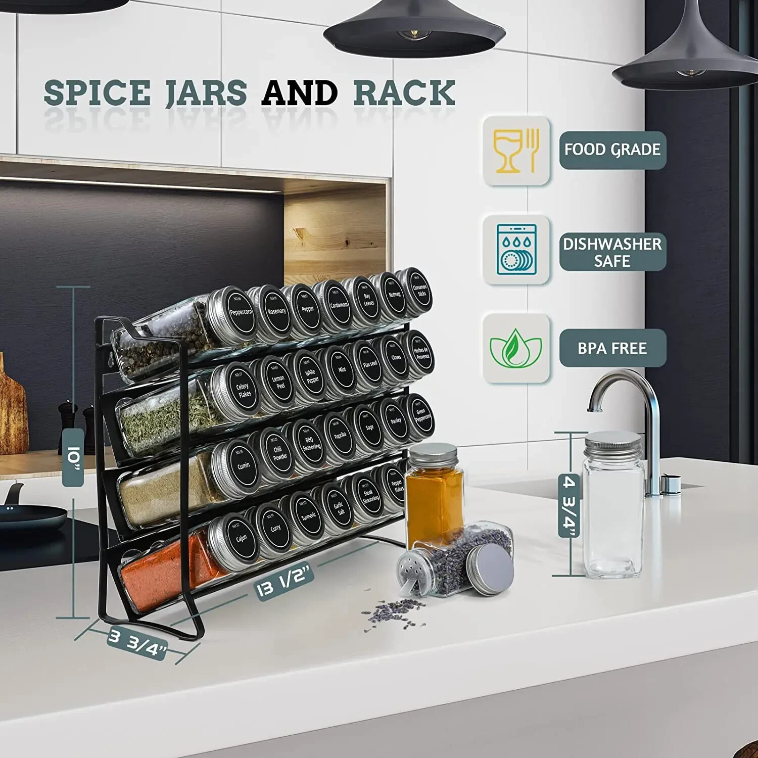 Spice Rack with 28 Spice Jars Spice Rack Organizer for Cabinet Spice ...