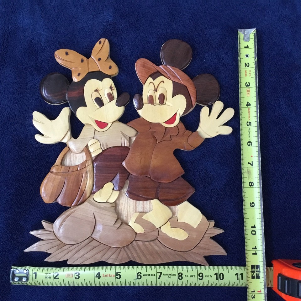 Disney Brand New Mickey and Minnie Mouse Intarsia Wood Wall Hanging ...