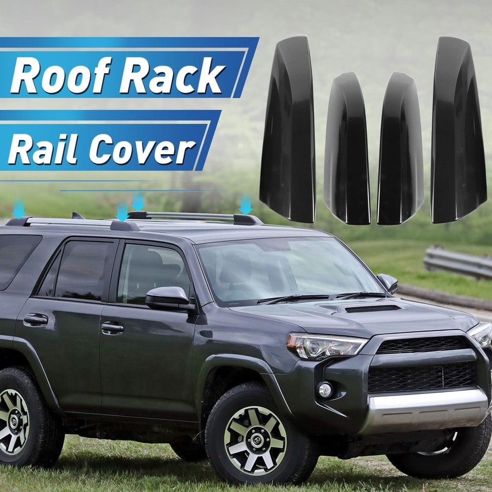4Pcs Black Roof Luggage Cargo Rail Rack End Cap Protection Cover Shell ...
