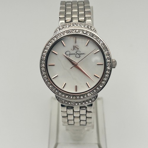 Jessica Simpson Silver Tone Crystals Mother Pearl Women’s Watch - New ...