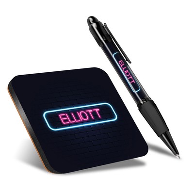 1 x Square Coaster & 1 Pen Neon Sign Design Elliott Name #351887 | eBay