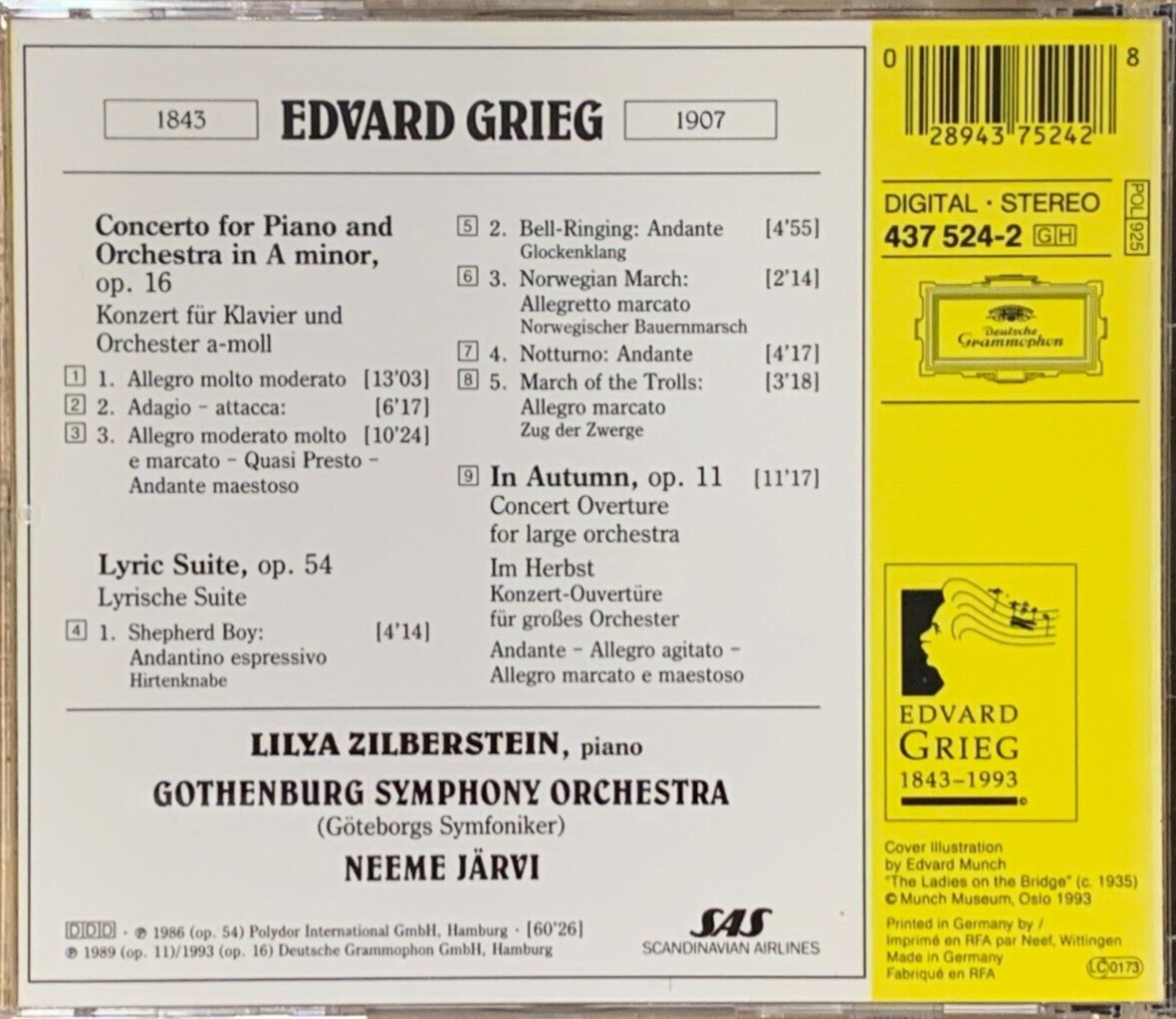 Signed by LILYA ZILBERSTEIN Grieg Piano Concerto Neeme Järvi DGG CD ...