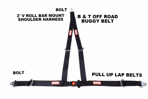 STREET CAR 3 POINT RACING HARNESS 2" V BOLT IN SEAT BELT OFF ROAD BLACK ...
