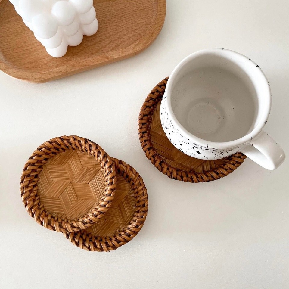 4 pcs. Drink Coasters Bamboo Cheap Coasters, Rattan Weave, Bamboo Weave ...