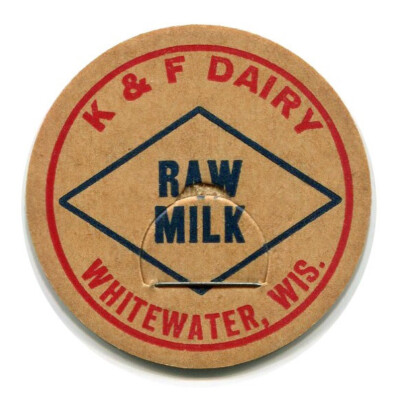 K & F Dairy Whitewater WI Milk Bottle Cap Walworth Jefferson CO ...