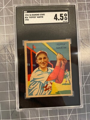 1934-36 DIAMOND STARS #26 PEPPER MARTIN CARDINALS BASEBALL CARD SGC 4.5 ...