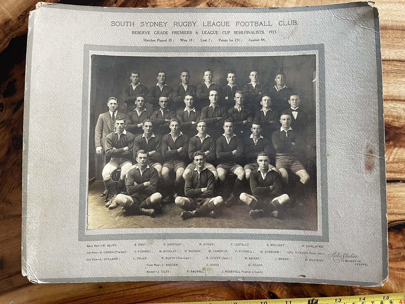 1923 South Sydney Reserve Grade Premiers Team Photo. Melba Studios ...