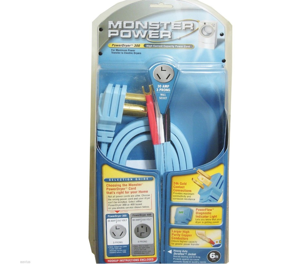 Monster Cable Power Cord with Gold Contact 3 Prong Plug for Electric ...