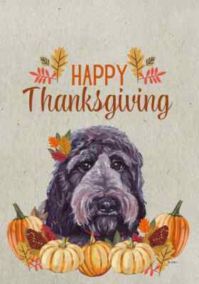 Labradoodle Black Hippie Hound Studios Happy Thanksgiving Flag | eBay