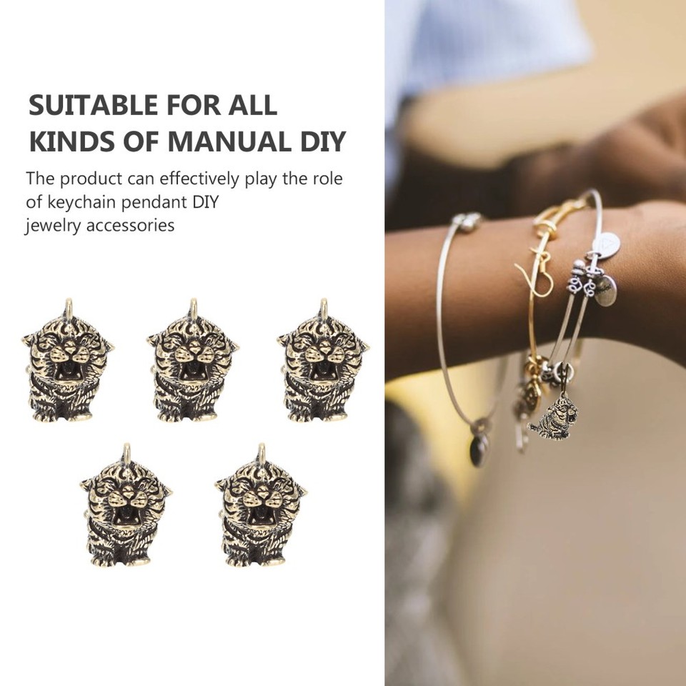 5pcs Exquisite Brass Craft DIY Pendants Brass Tiger Decors Keychain DIY ...