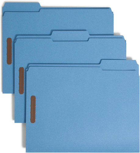 Fastener File Folders, 50 Count, Blue, Reinforced 1/3-Cut Tabs, 2 ...