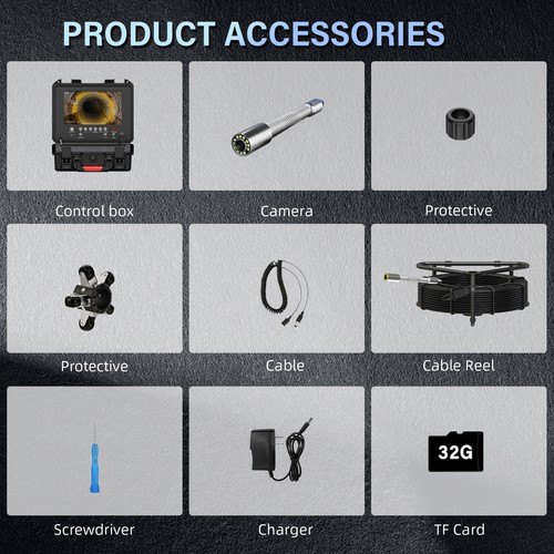 30m Pipe Inspection Camera IP68 Drain Sewer Camera 512hz Meter Counter ...