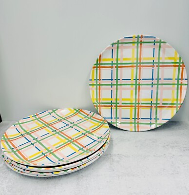 Set of 6 Spring Plaid Melamine Easter 10" Dinner Plate Tableware Home ...