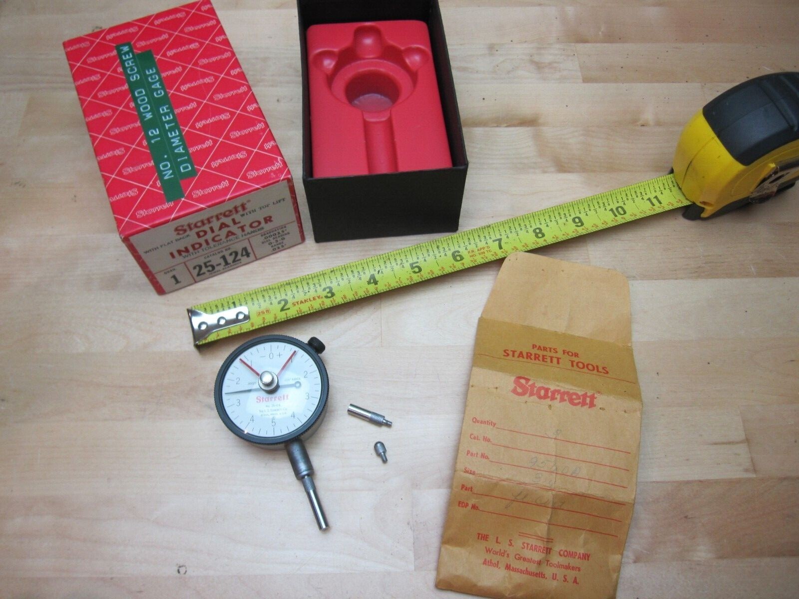 Starrett 25-124 dial indicator .00025" grads .025" range 3 tips ...