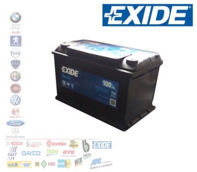 BATTERIA PER AUTO EXIDE EXCELL100AH 720A EN DI SPUNTO 12V OEM EB1000 ...