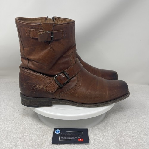Frye Tyler Smith Engineer Mens US 10D Motorcycle Boots Brown Leather Ankle Boots | eBay