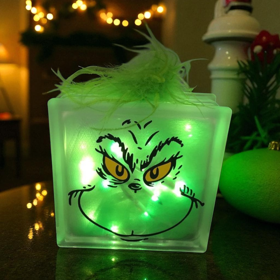 GRINCH GLASS BLOCK WITH FAIRY LIGHTS | eBay