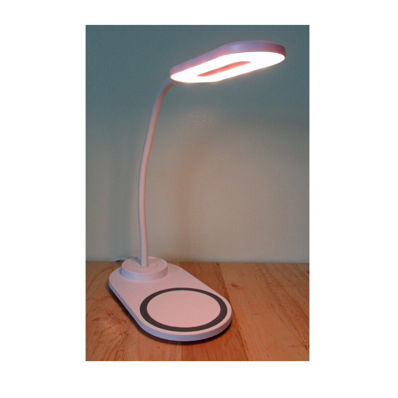 White USB Desk Lamp with Wireless Charging Pad for SmartPhone, 3 LED ...