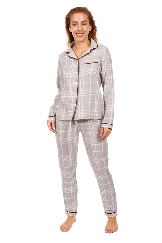 Ladies Nightwear Pyjamas Sets 100% Cotton flannel Check brushed Comfort ...