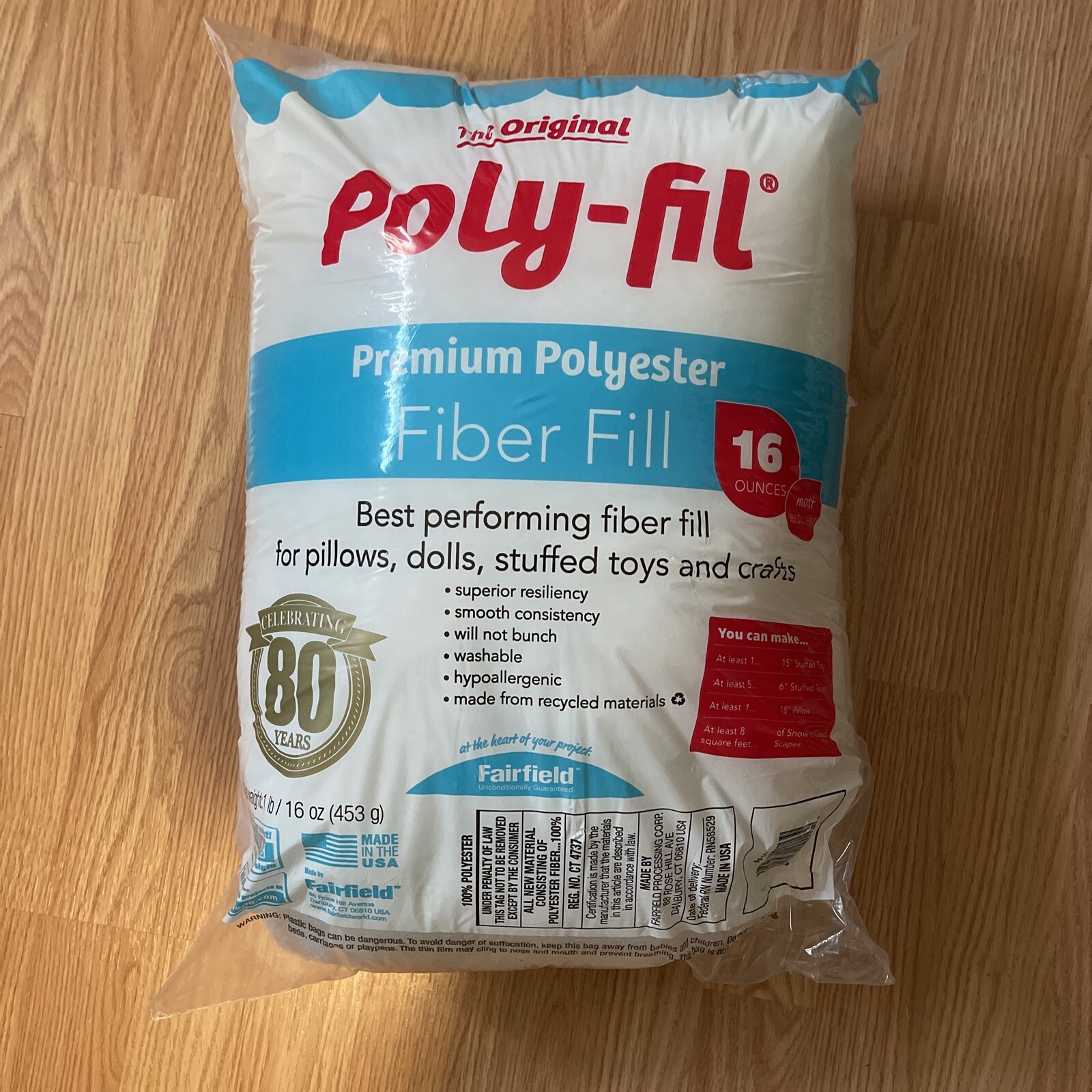 Fairfield Poly-Fil Premium Polyester Fiber Filler White 16oz Toys ...