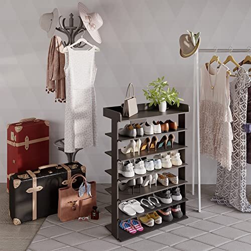 6 Tiers Wooden Shoes Racks, Vertical Shoe Rack for Entryway, Shoes ...