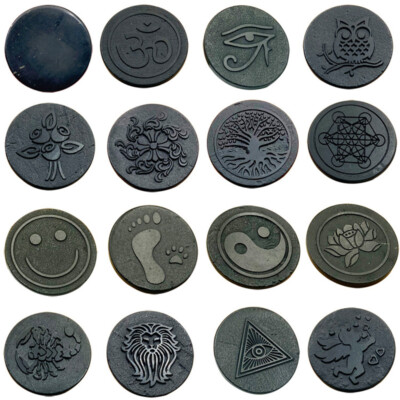 1X Shungite - EMF Protection Stone For Phone - Engraved Round Sticker 1 ...