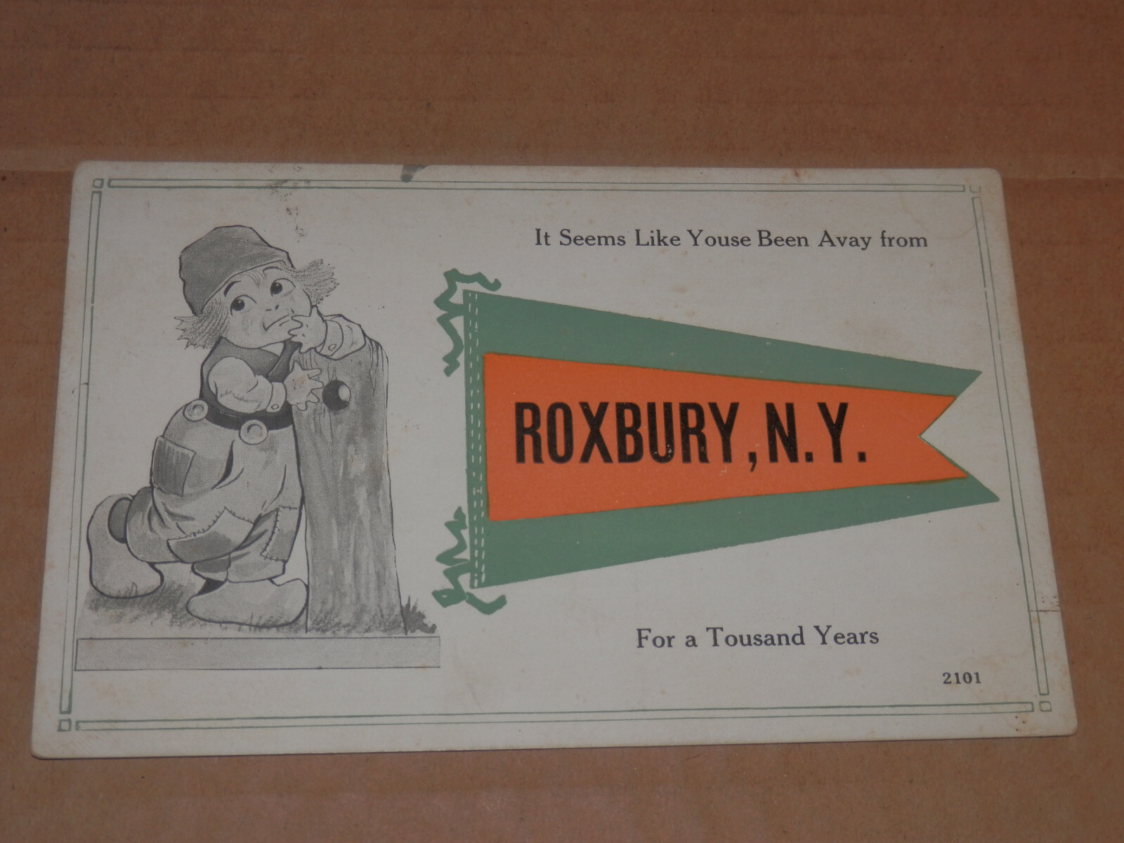 ROXBURY NY - 1918 POSTCARD - DUTCH KIDS PENNANT GREETINGS - DELAWARE ...
