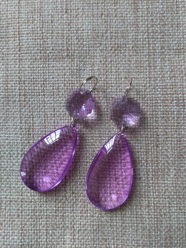 15Pcs 38mm Purple Crystal Tear Shape Pendant w/ Octagon Beads Sliver ...