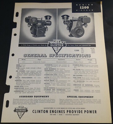 DECEMBER 1955 CLINTON ENGINES 1200 4 CYCLE SPECIFICATIONS PARTS MANUAL ...