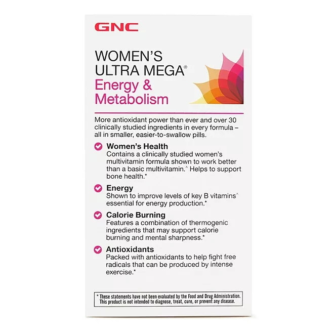 GNC Women's Ultra Mega Energy & Metabolism Multivitamin (180 ct. Free ...