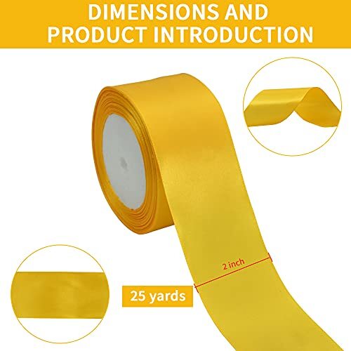 2 Inch x 25 Yards Wide Yellow Satin Ribbon Solid Fabric Ribbons Roll ...