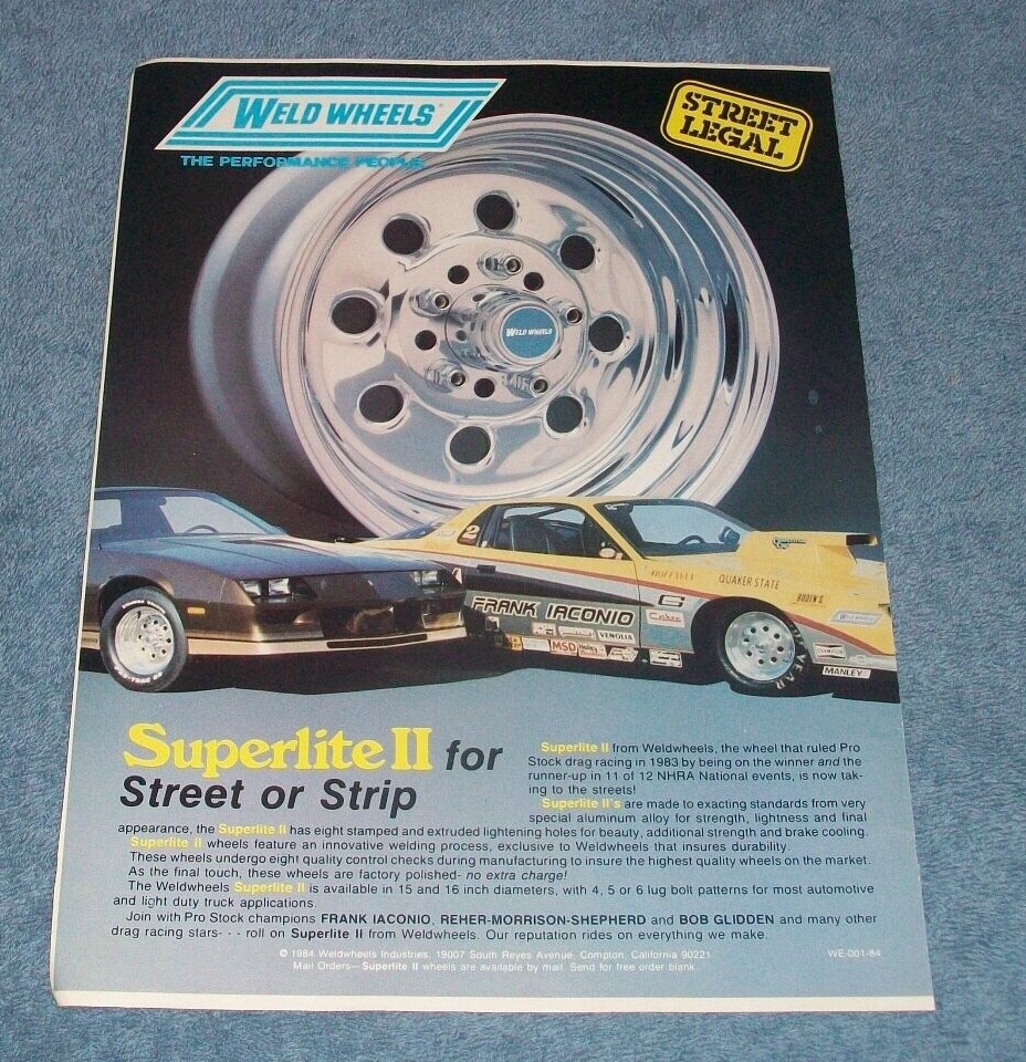 1984 Weld Wheels Vintage Superlite II Vintage Ad "...For Street or ...