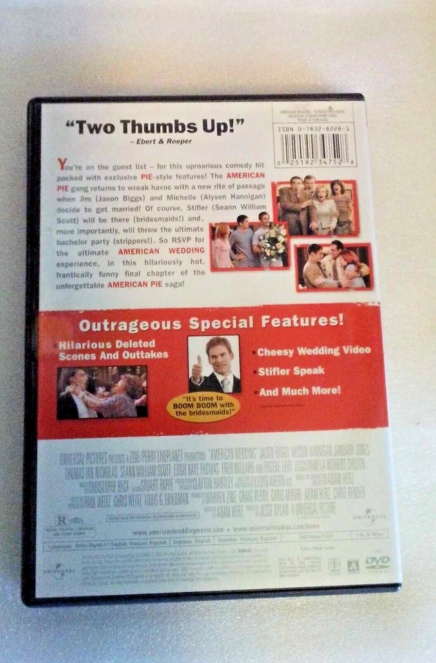 American Wedding DVD Fullscreen Jason Biggs Sean William Scott Alyson ...