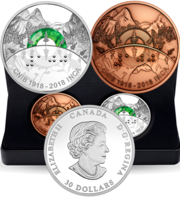 100th Anniv. CNIB 1918-2018 INCA 2OZ Silver $30 Coin & Bronze Antique ...